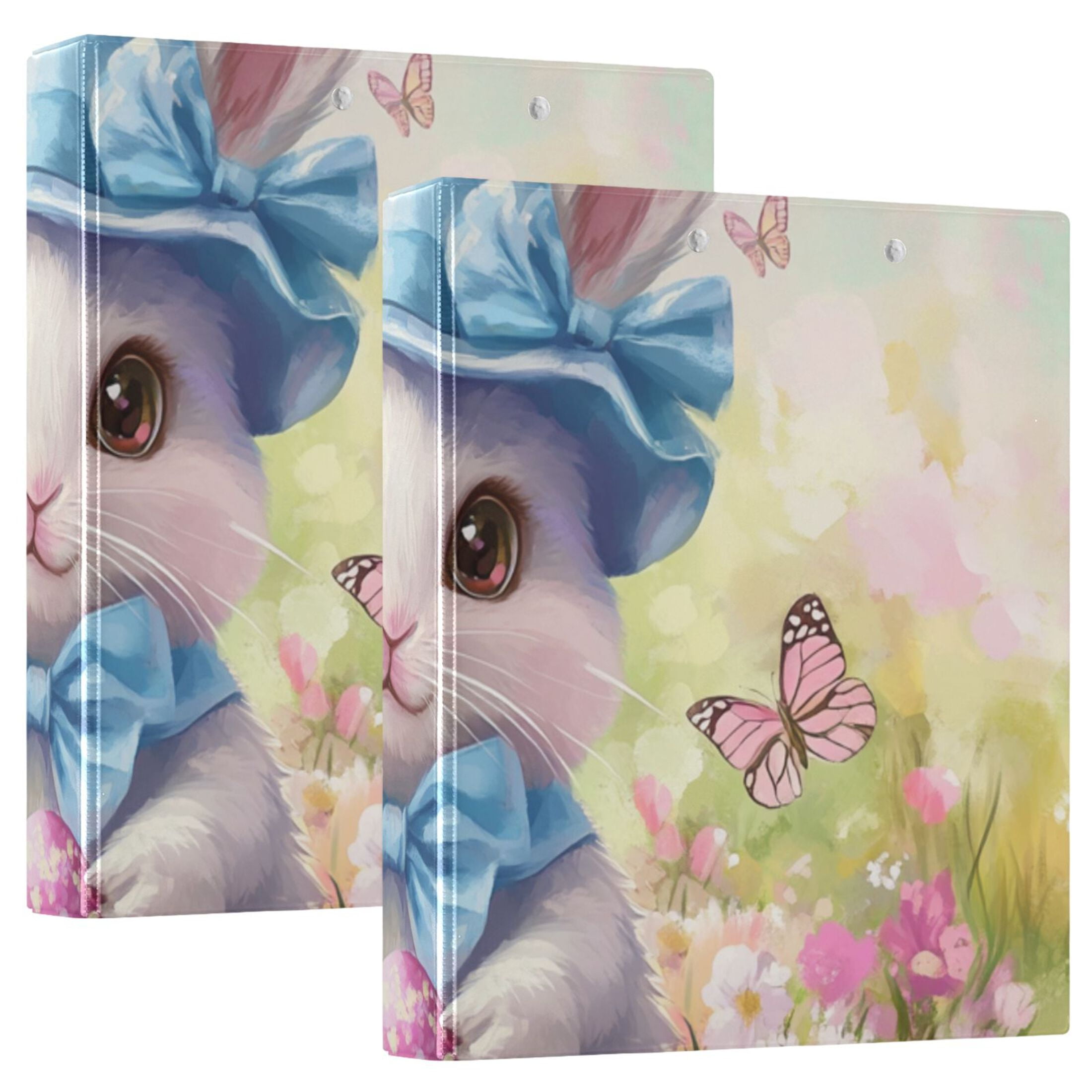 Blue Hat Rabbit Easter Eggs Round Ring Binder 3 Rings 1.5" Capacity ...