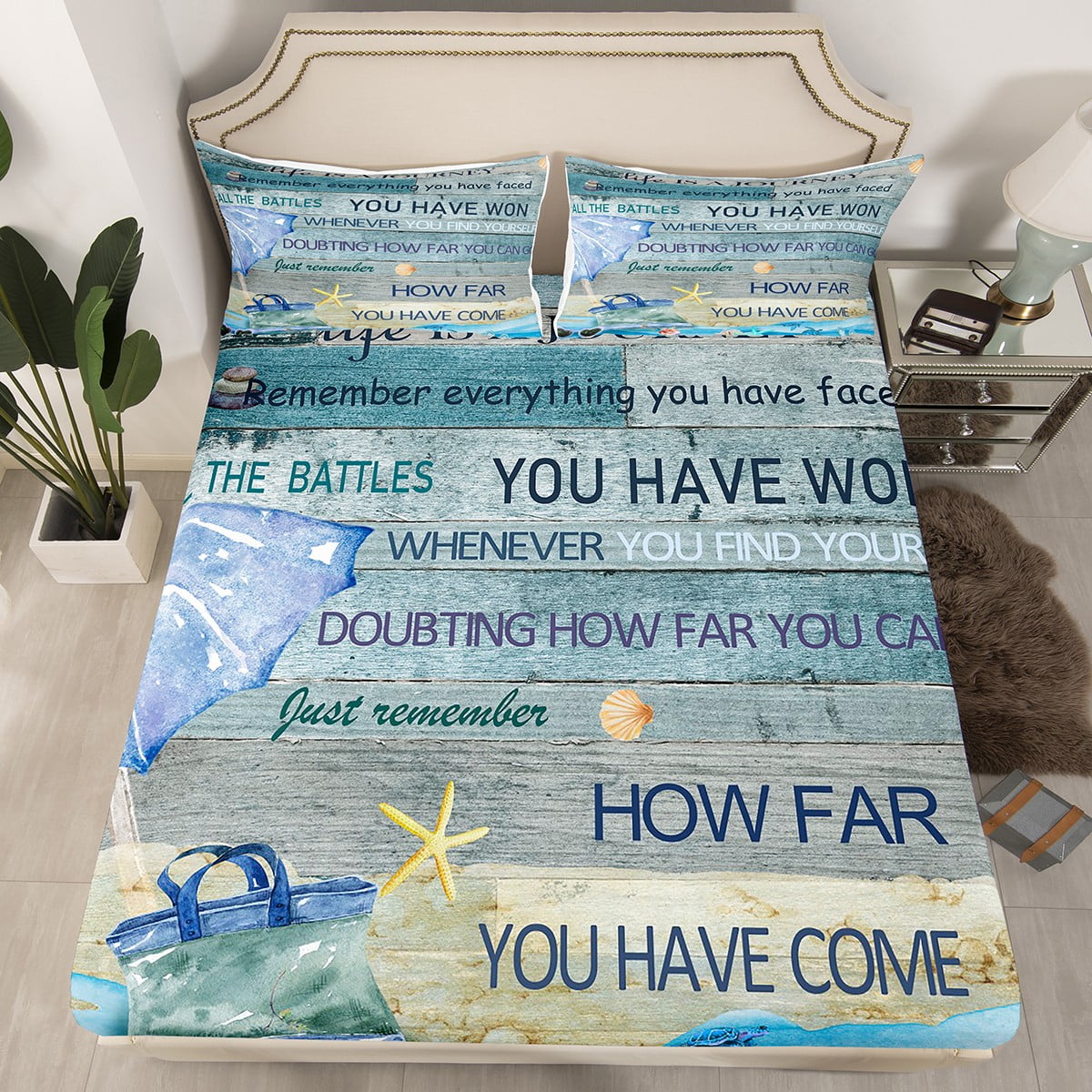 Blue Hawaii Beach Decor Bed Sheets Inspirational Quotes Bedding Set ...