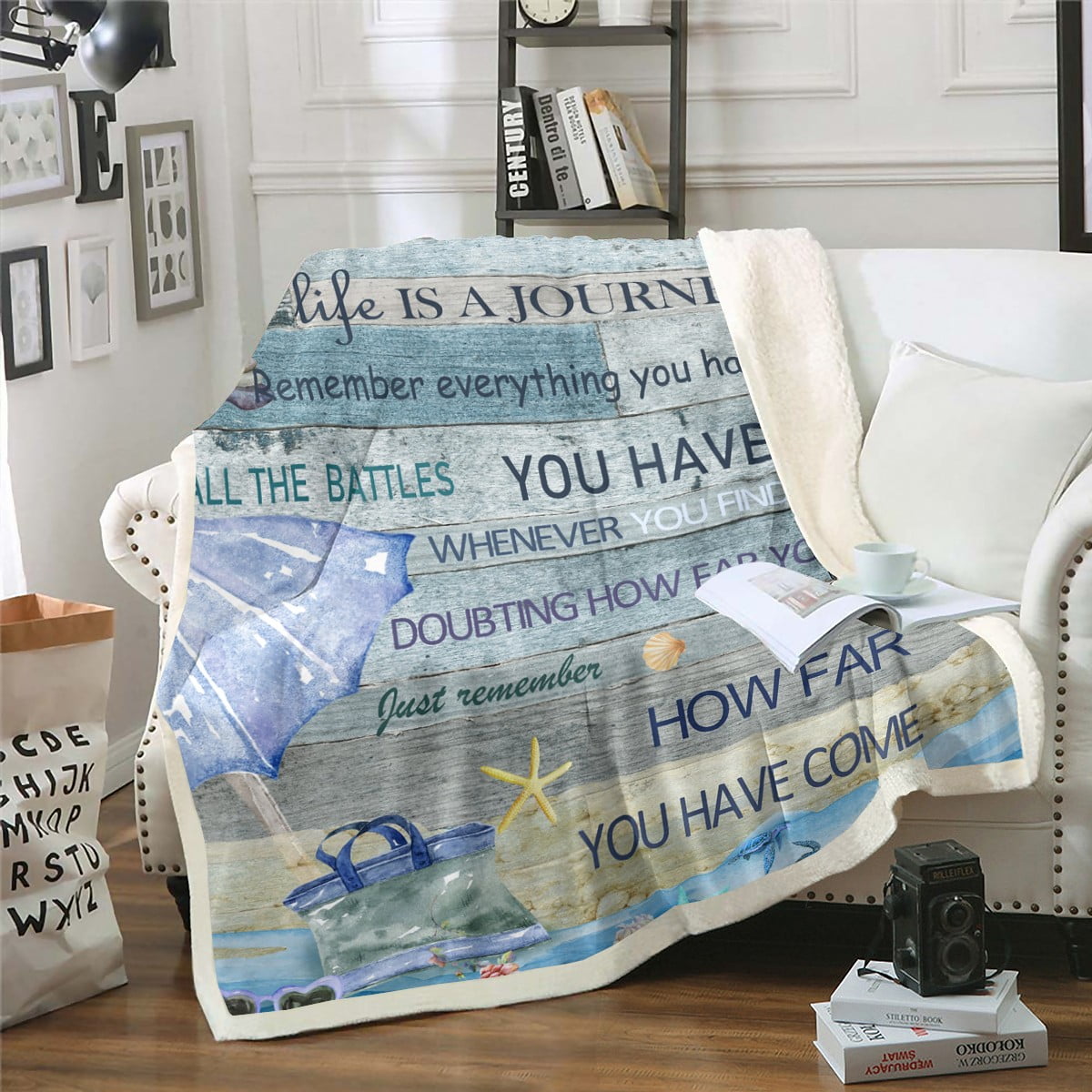 Blue Hawaii Beach Decor Throw Blanket Inspirational Quotes Fleece ...