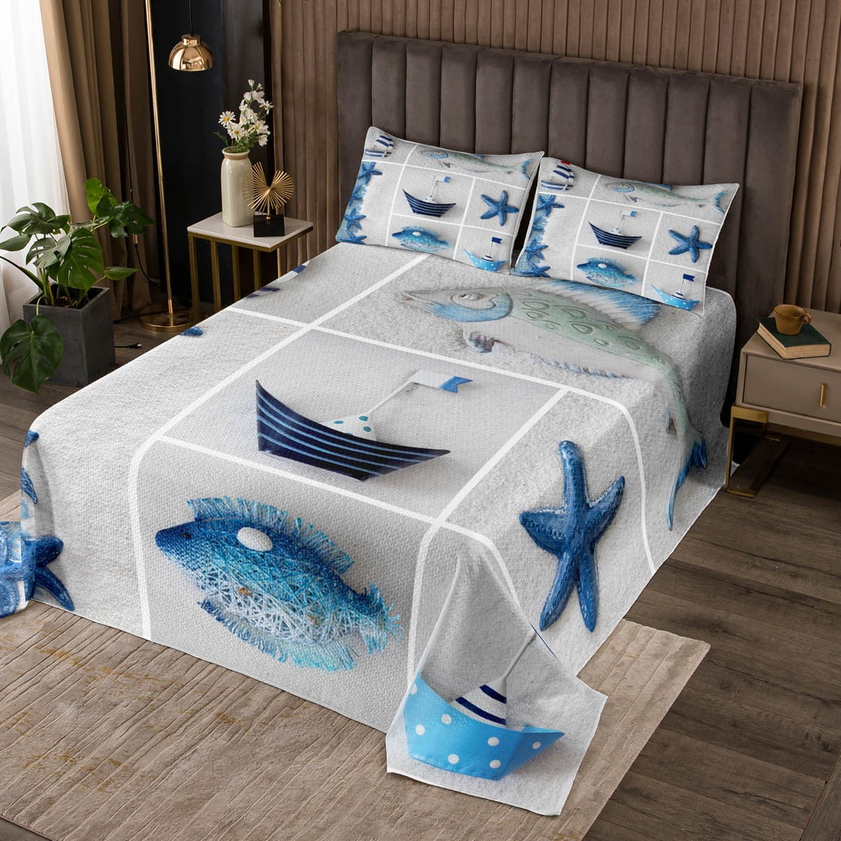 Blue Hawaii Bedspread Set Starfish Coverlet Set for Women Adults ...