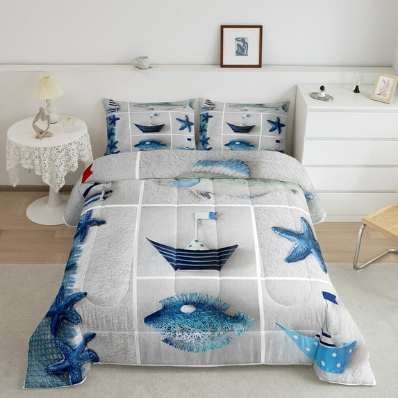 Blue Hawaii Comforter Set Starfish Quilt for Women Adults,Patchwork ...