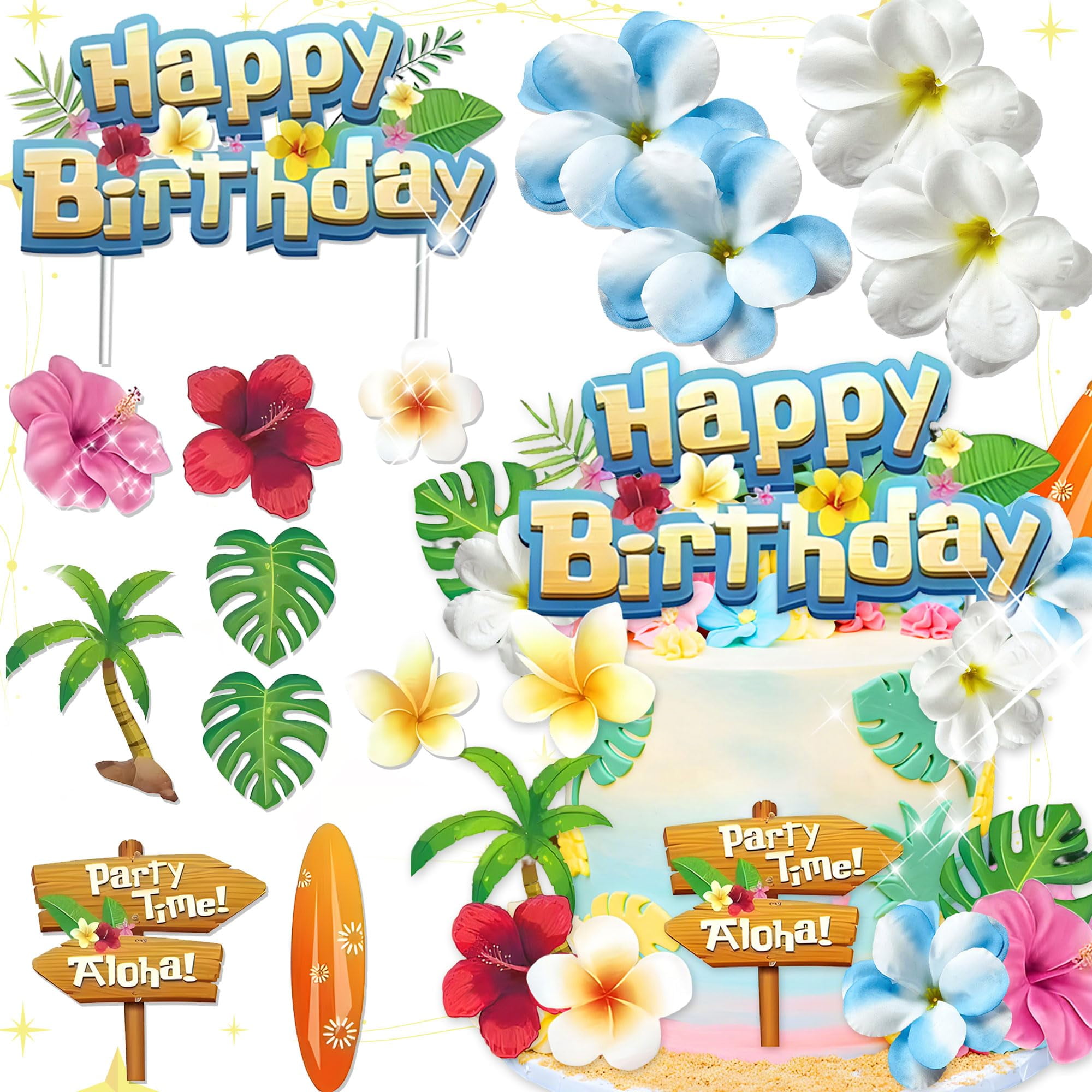 Blue Hawaiian Cartoon Birthday BDF32 Cake Decorations Tropical Cake ...