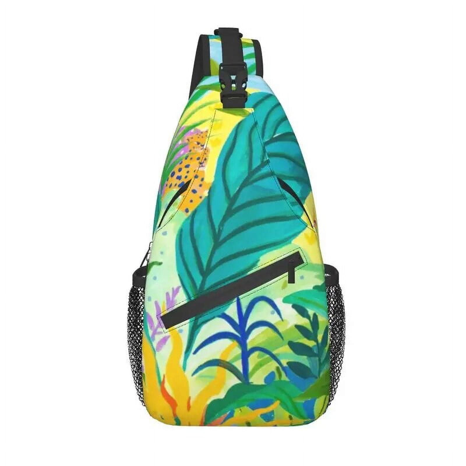 Blue Hawaiian Forest Sling Chest Bag Exotic Flowers Tropical Plants ...