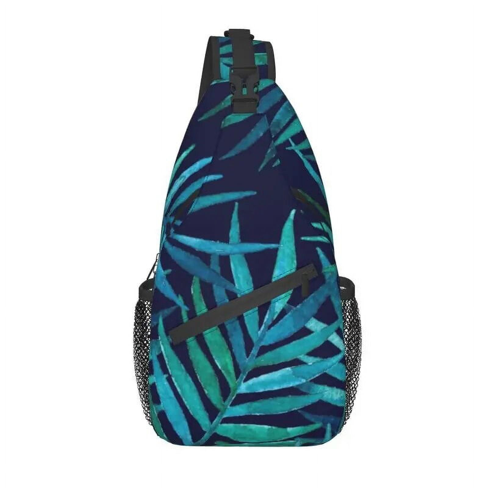 Blue Hawaiian Forest Sling Chest Bag Exotic Flowers Tropical Plants ...