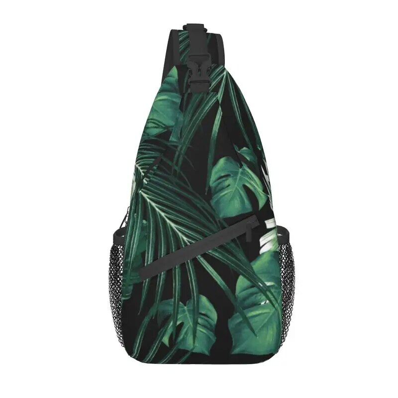 Blue Hawaiian Forest Sling Chest Bag Exotic Flowers Tropical Plants ...