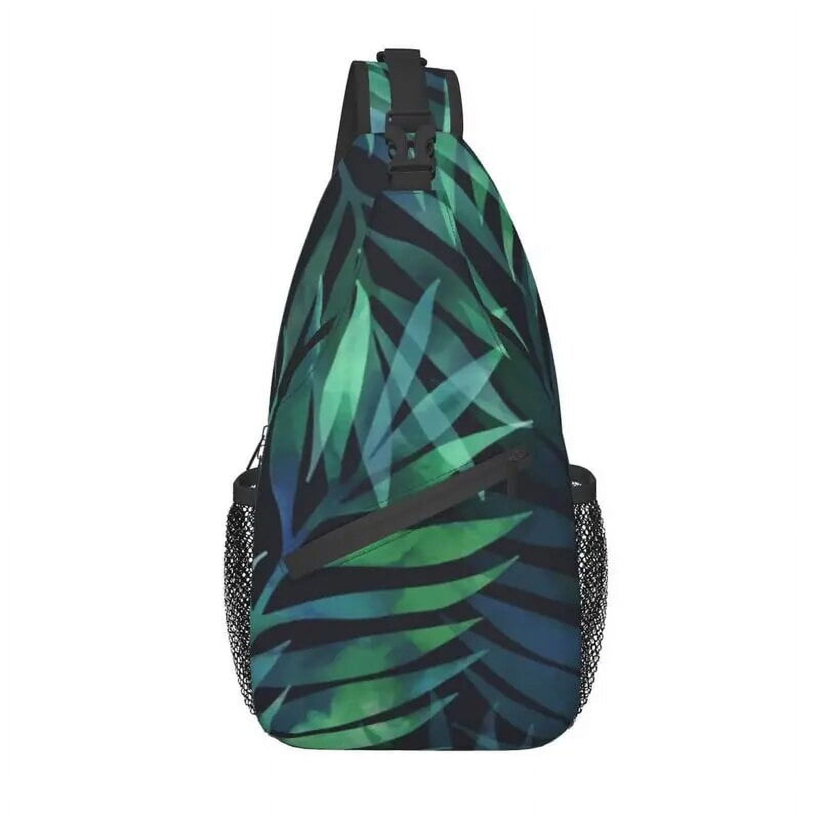 Blue Hawaiian Forest Sling Chest Bag Exotic Flowers Tropical Plants ...