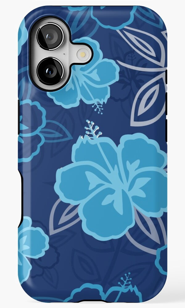 Blue Hawaiian Hibiscus Pattern Art Phone Case for iPhone 11 12 13 14 15 ...