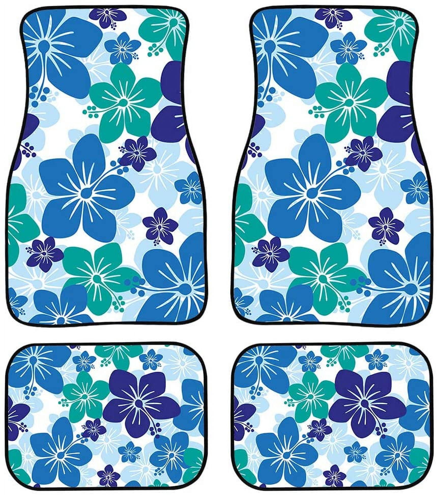 Blue Hawaiian Print Carpet Car Floor Mats Set 4 Pieces -Universal Fit ...