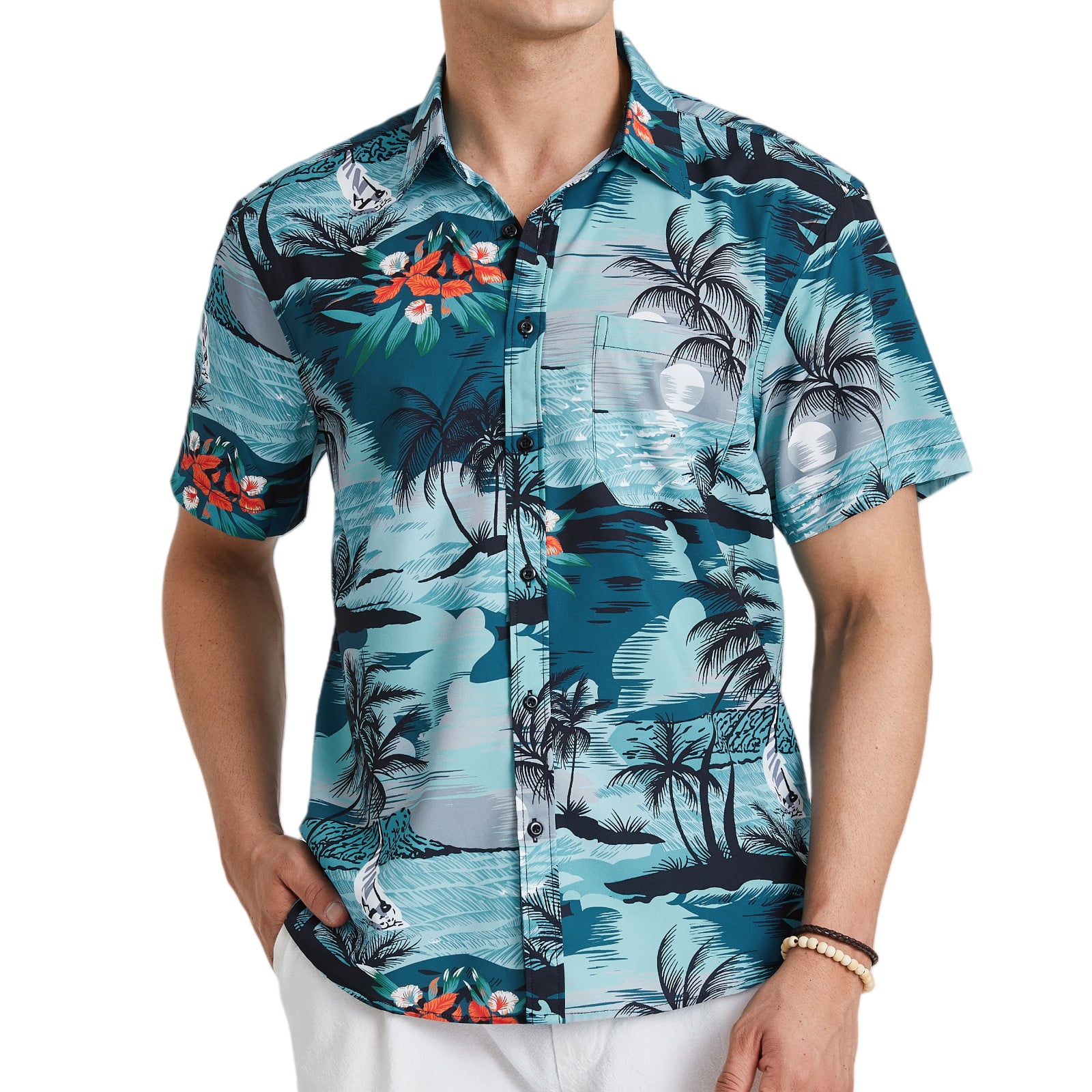 Blue Hawaiian Shirts for Men Short Sleeve Prin Tropical Shirts Navy ...
