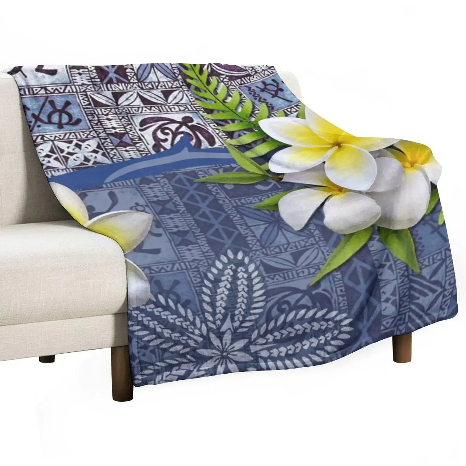 Blue Hawaiian Tapa and Plumeria Throw Blanket Summer Camping Blankets ...