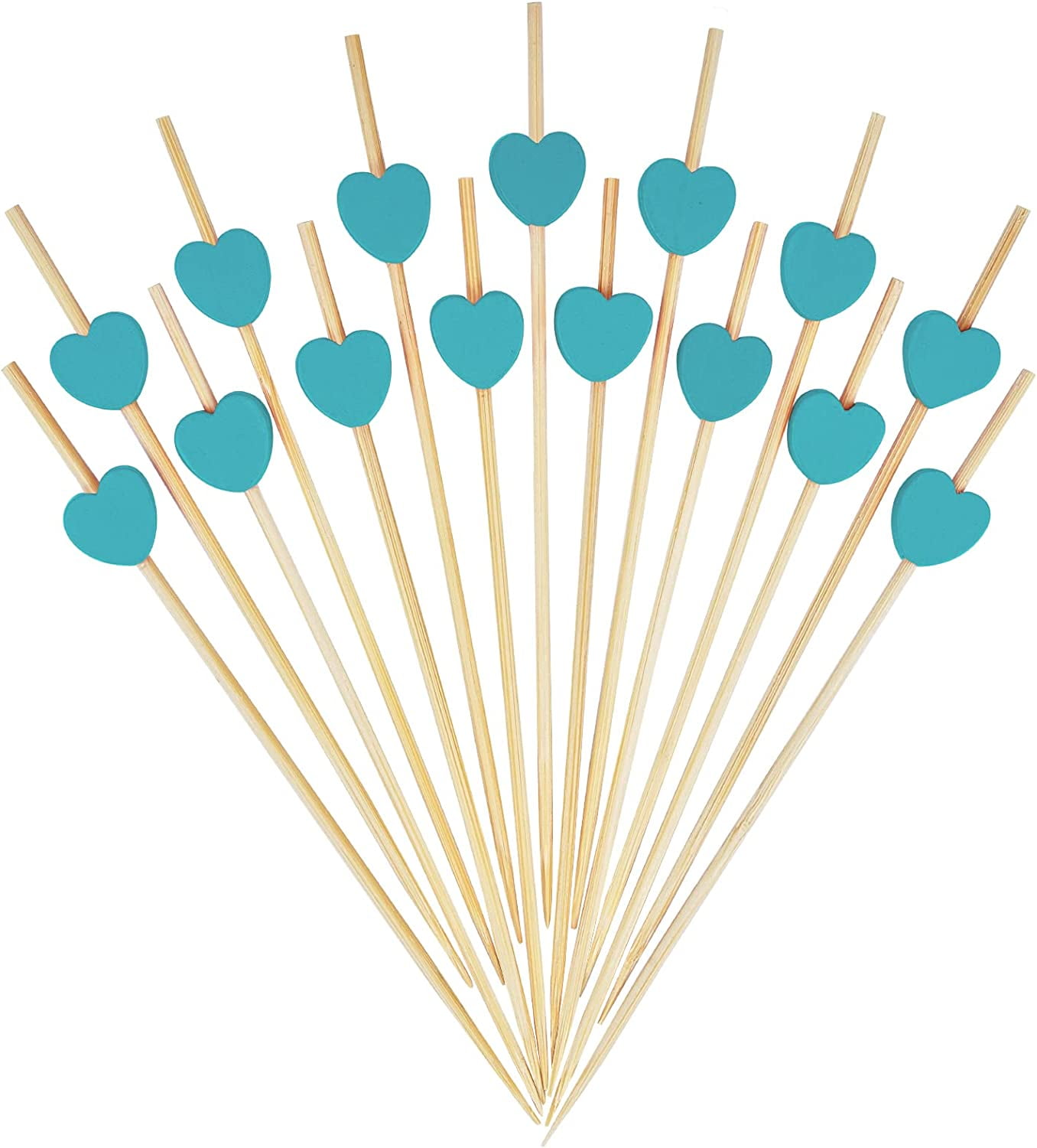 Blue Heart Fancy Toothpicks for Appetizers 4.7 Inch Long Cute Bamboo ...