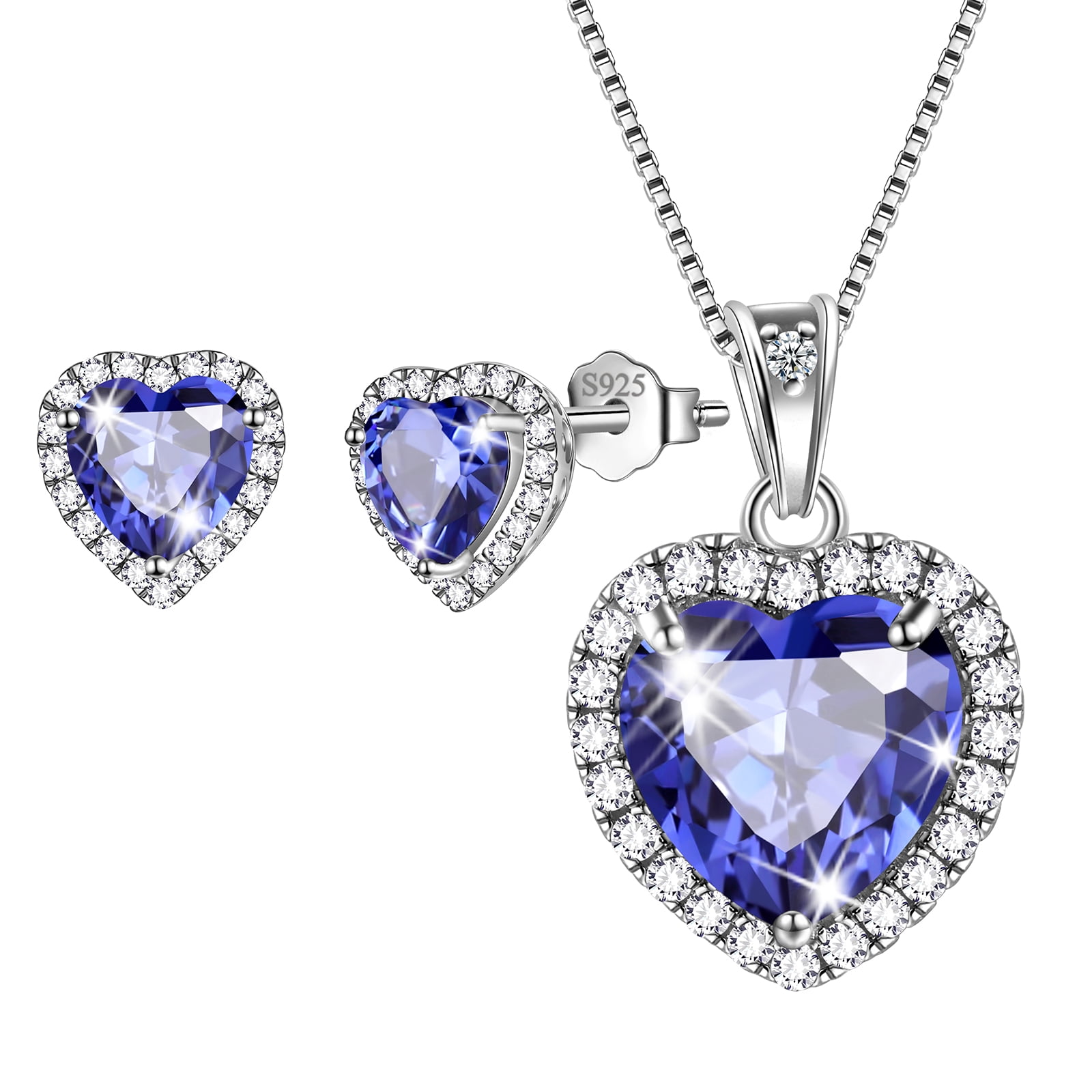 Blue Heart Jewelry Sets Women Tanzanite December Birthstone Jewelry Set ...