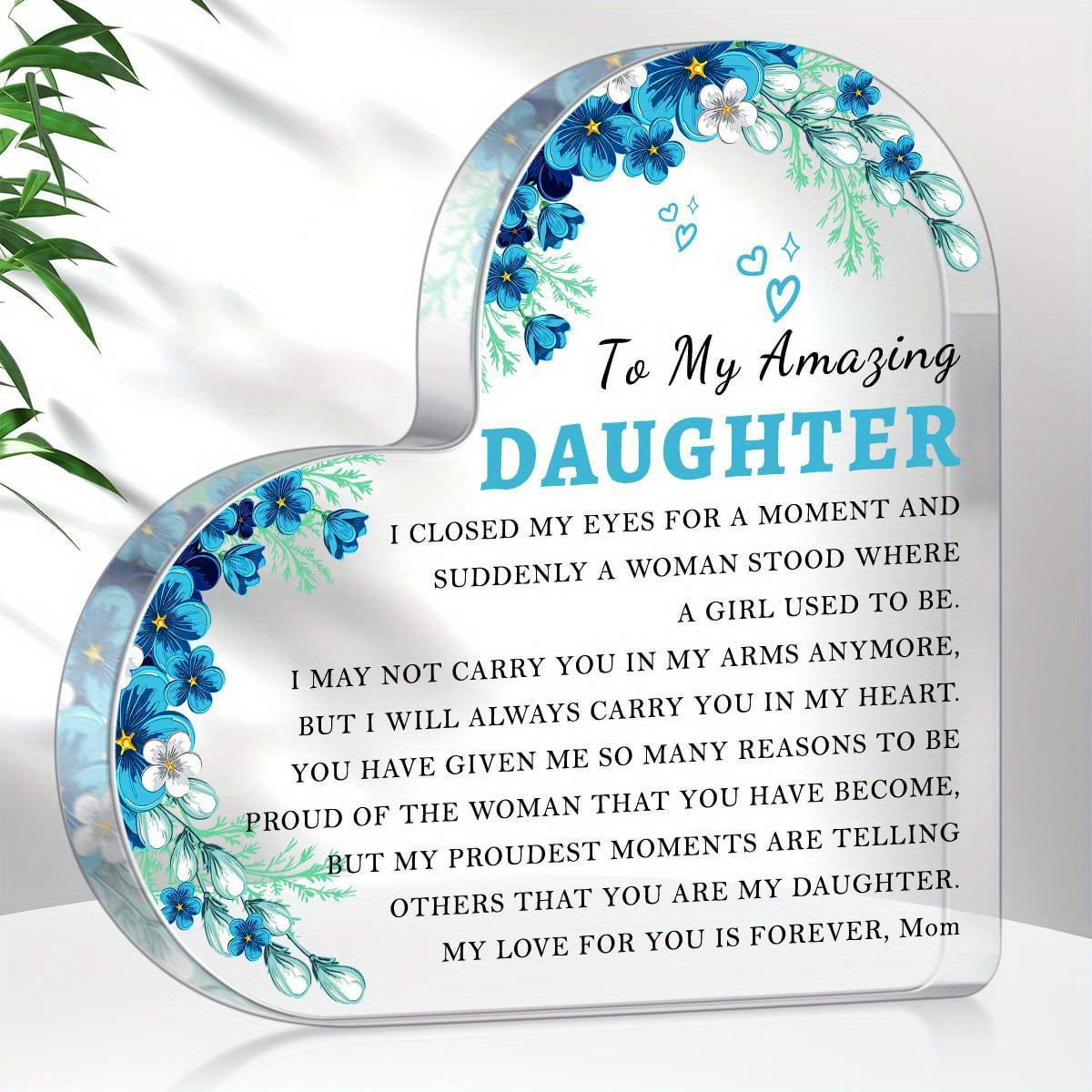 [Blue Heart Nameplate] Blue Floral Acrylic Heart Nameplate - Cherished ...