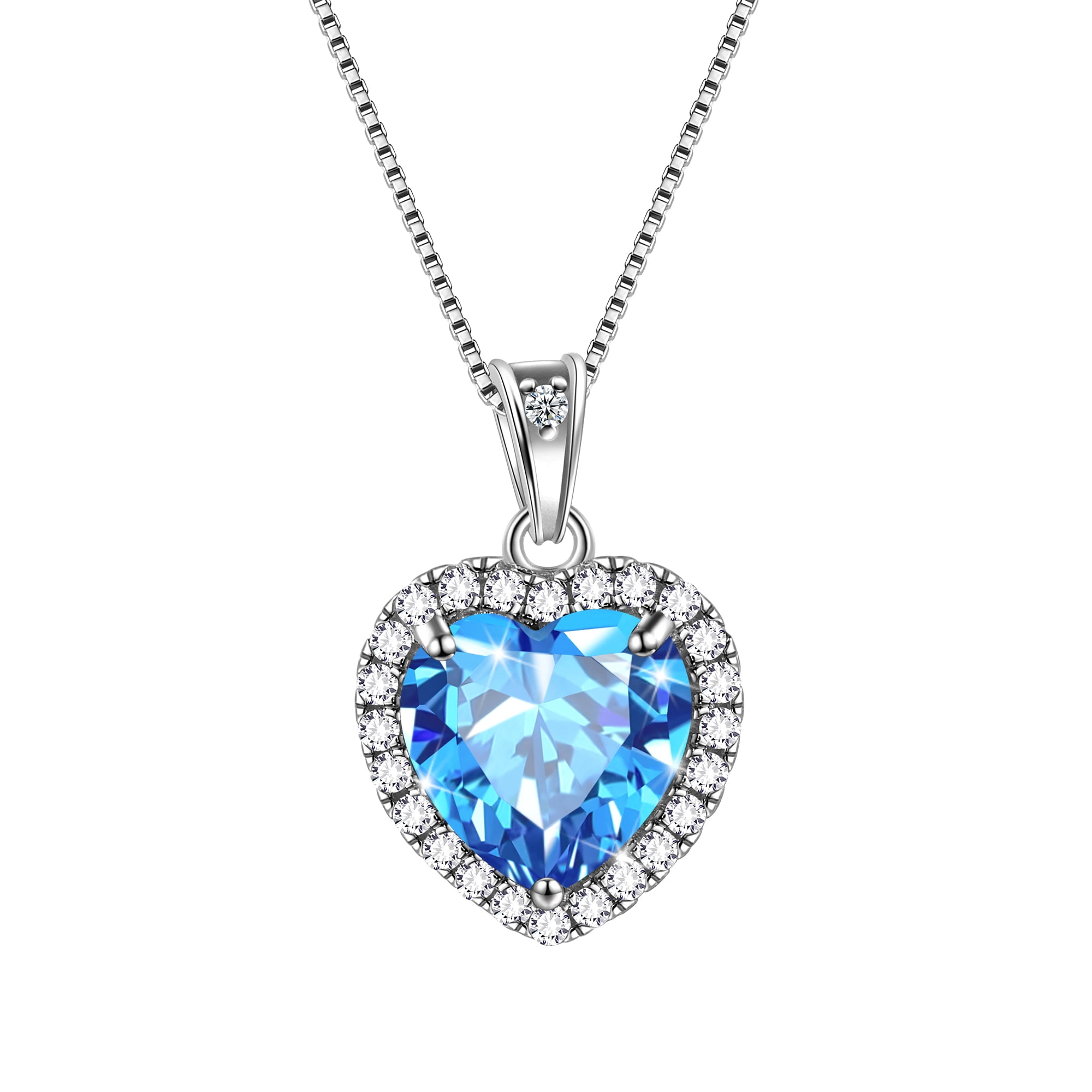 Blue Heart Necklace Women March Birthstone Necklace Aquamarine Crystal ...