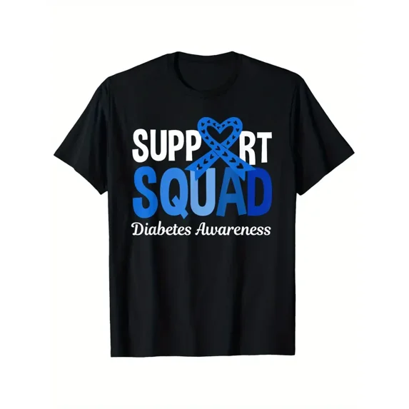 Blue Heart Ribbon Support Squad Diabetes Awareness Unisex Short Sleeve ...