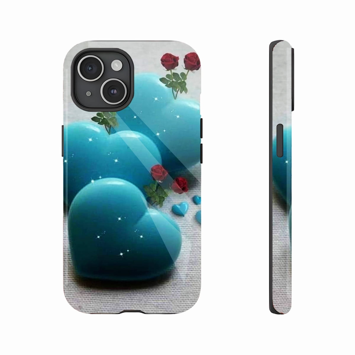 Blue Heart Rose Sparkling Glitter iPhone Case Valentine’s Day Couples ...