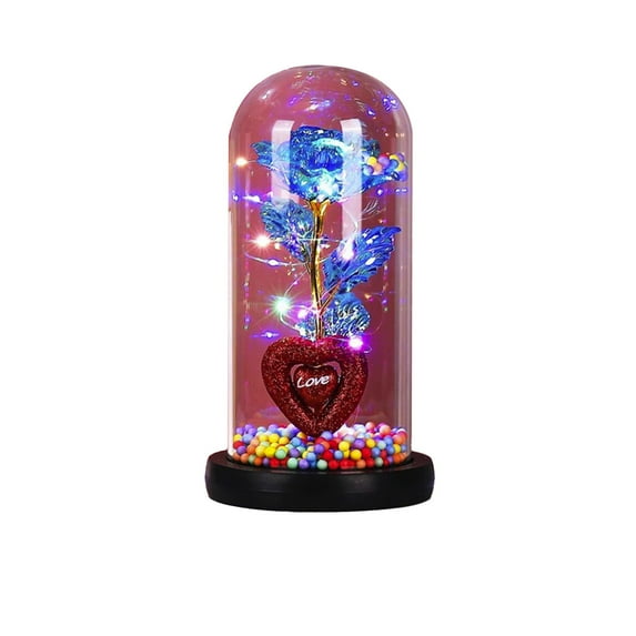 Blue Heart-Shaped Preserved Floral Display In Glass Dome With Led ...