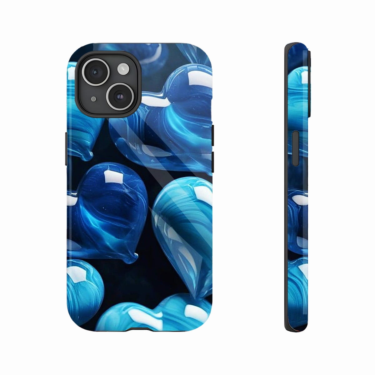 Blue Heart Shiny Glossy iPhone Case for Couple Valentine's Day Gift ...