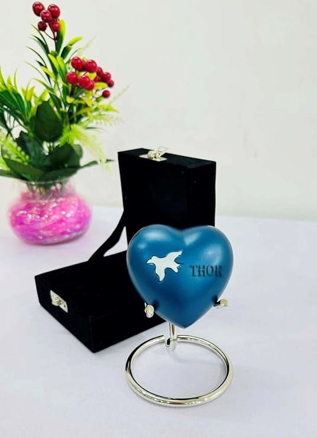 Blue Heart Urn Bird Flying Mini Heart Cremation Urn with Stand ...