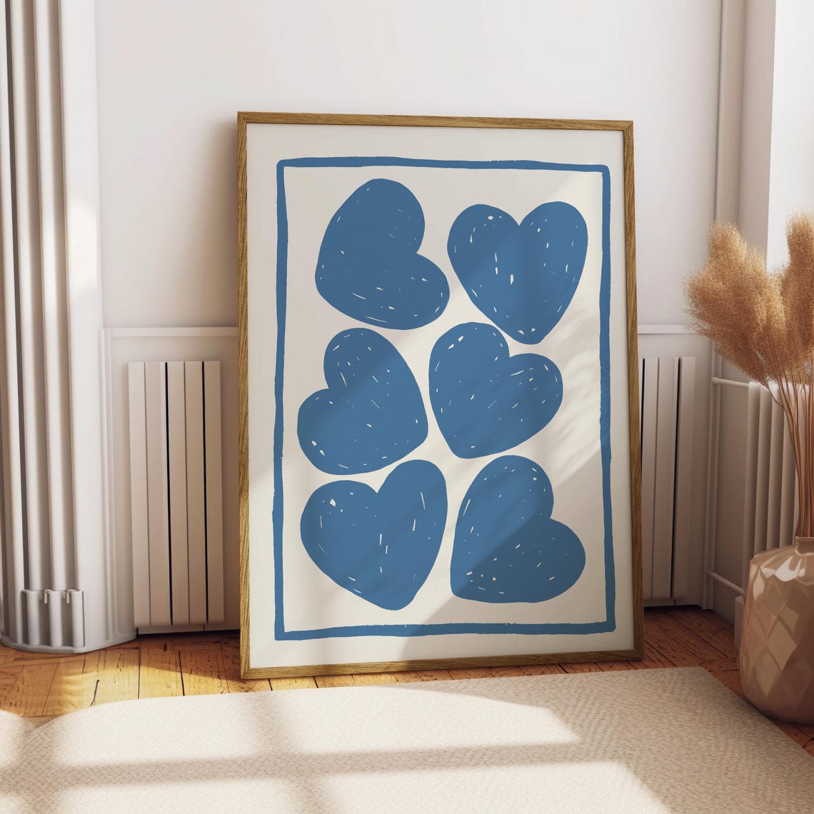 Blue Heart Wall Art, Minimalist Japandi, Modern Aesthetic, Cozy Neutral ...