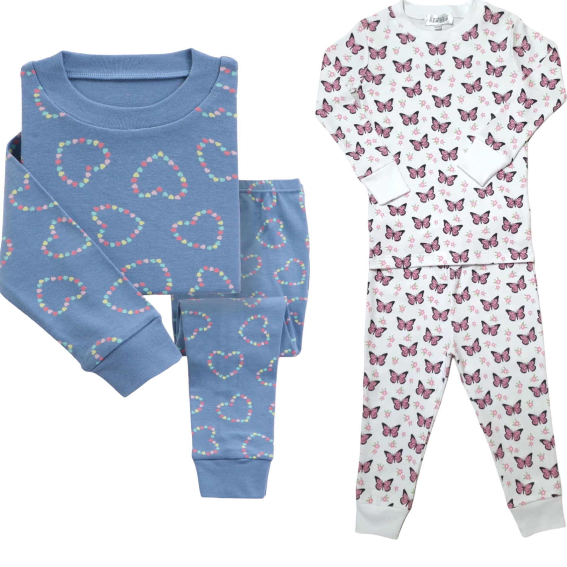 Blue Hearts/Butterflies 2 Pack Kids Pajamas - Walmart.com