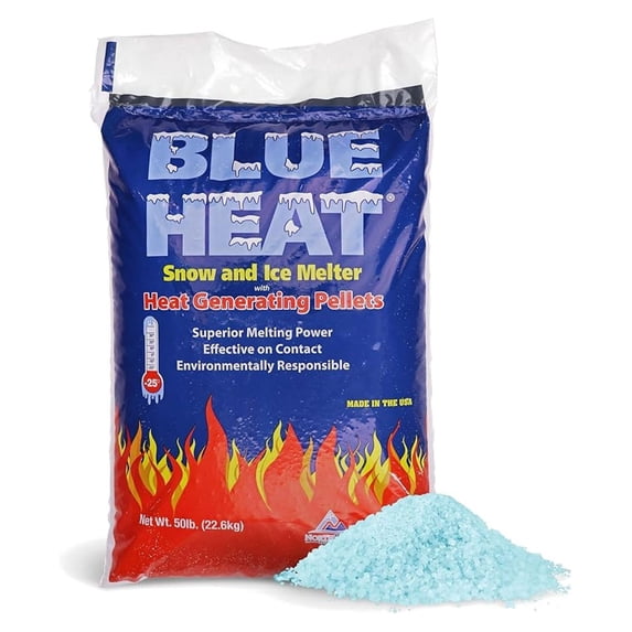 Blue Heat Ice Melt Pellets - 50 Lb Bag, Snow & Ice Remover for Driveway ...