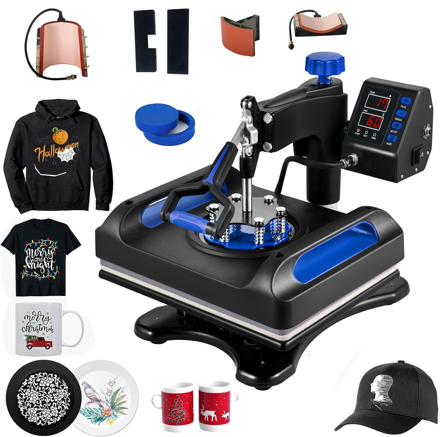 Blue Heat Press Machine 5 in 1, 15 x 15 Inches Sublimation Transfer ...