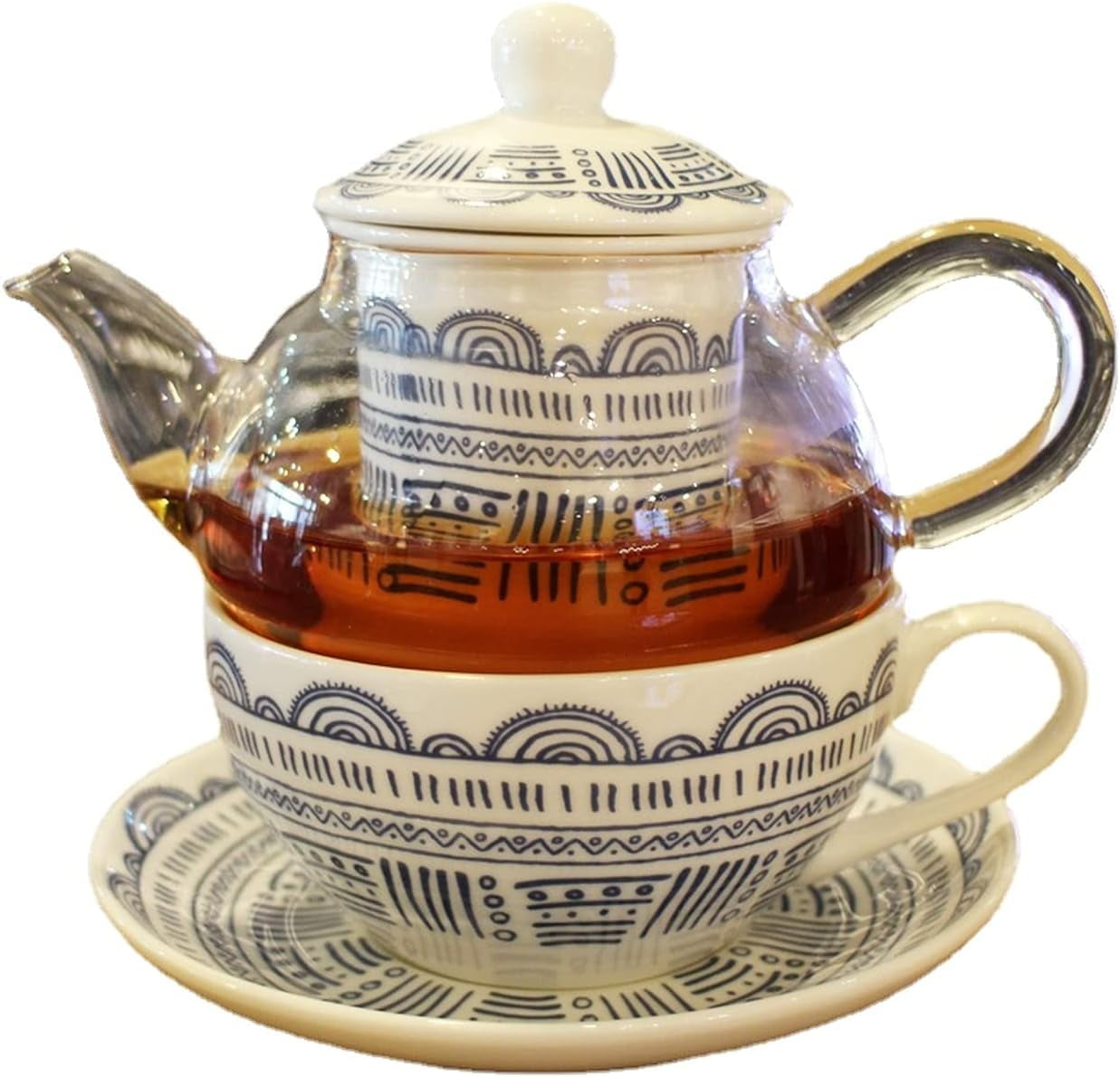 Blue Heat Resistant Glass Ceramic Bone China Tea Pot with Filter Paris ...