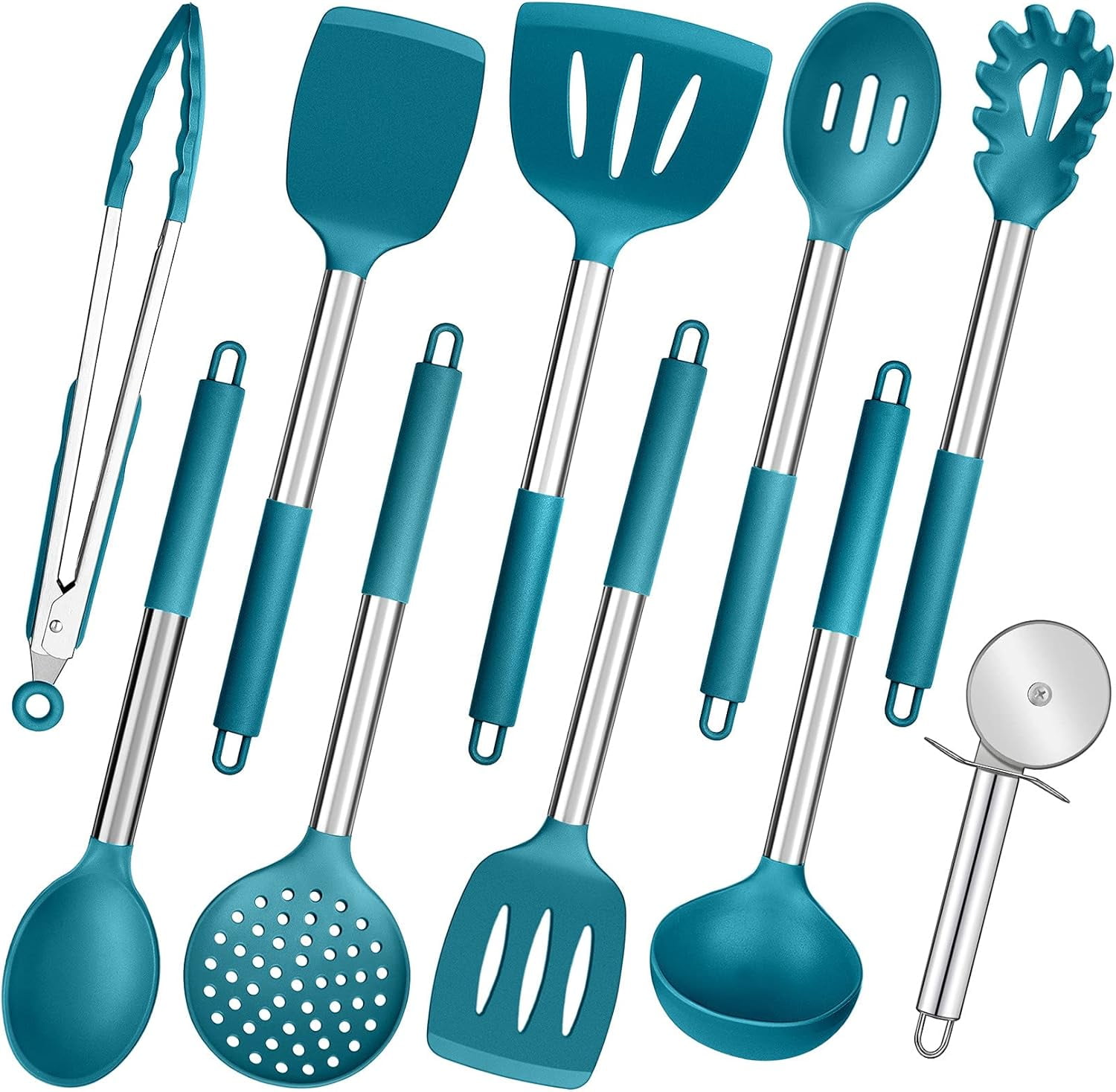 Blue Heat-resistant Silicone Cooking Utensils Set (10Pcs) with ...