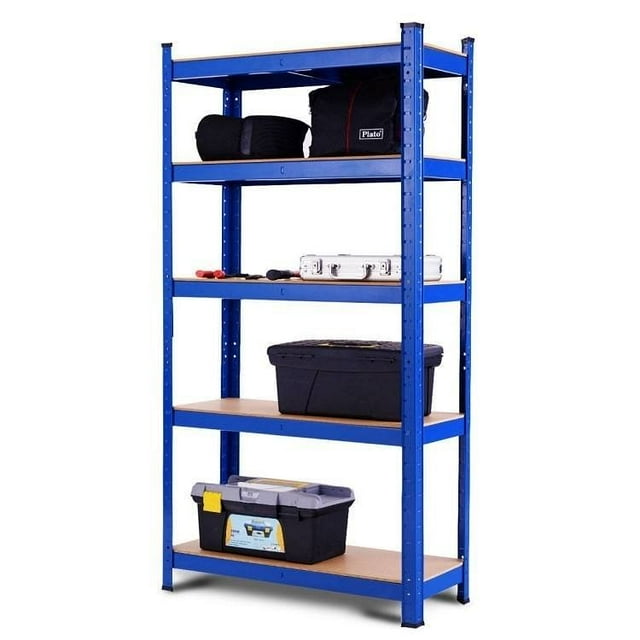 Blue Heavy Duty Metal Wood 5 Tier Adjustable Shelving Unit Garage ...