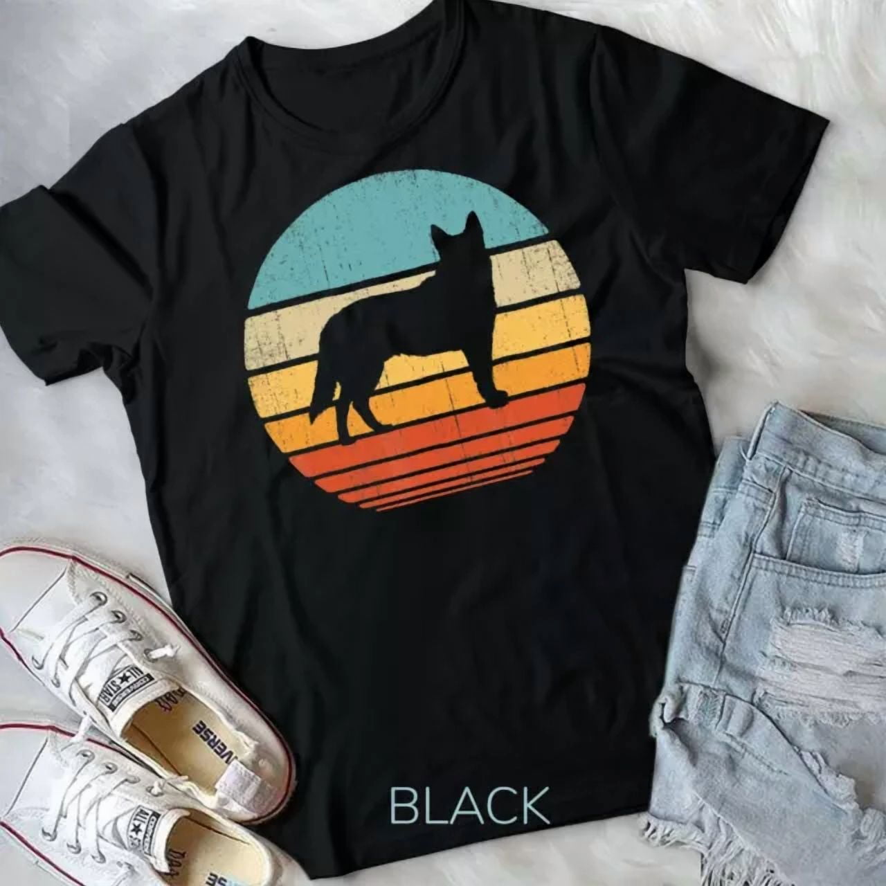 Blue Heeler Australian Cattle Dog Retro Vintage 70S Sunset Unisex T ...