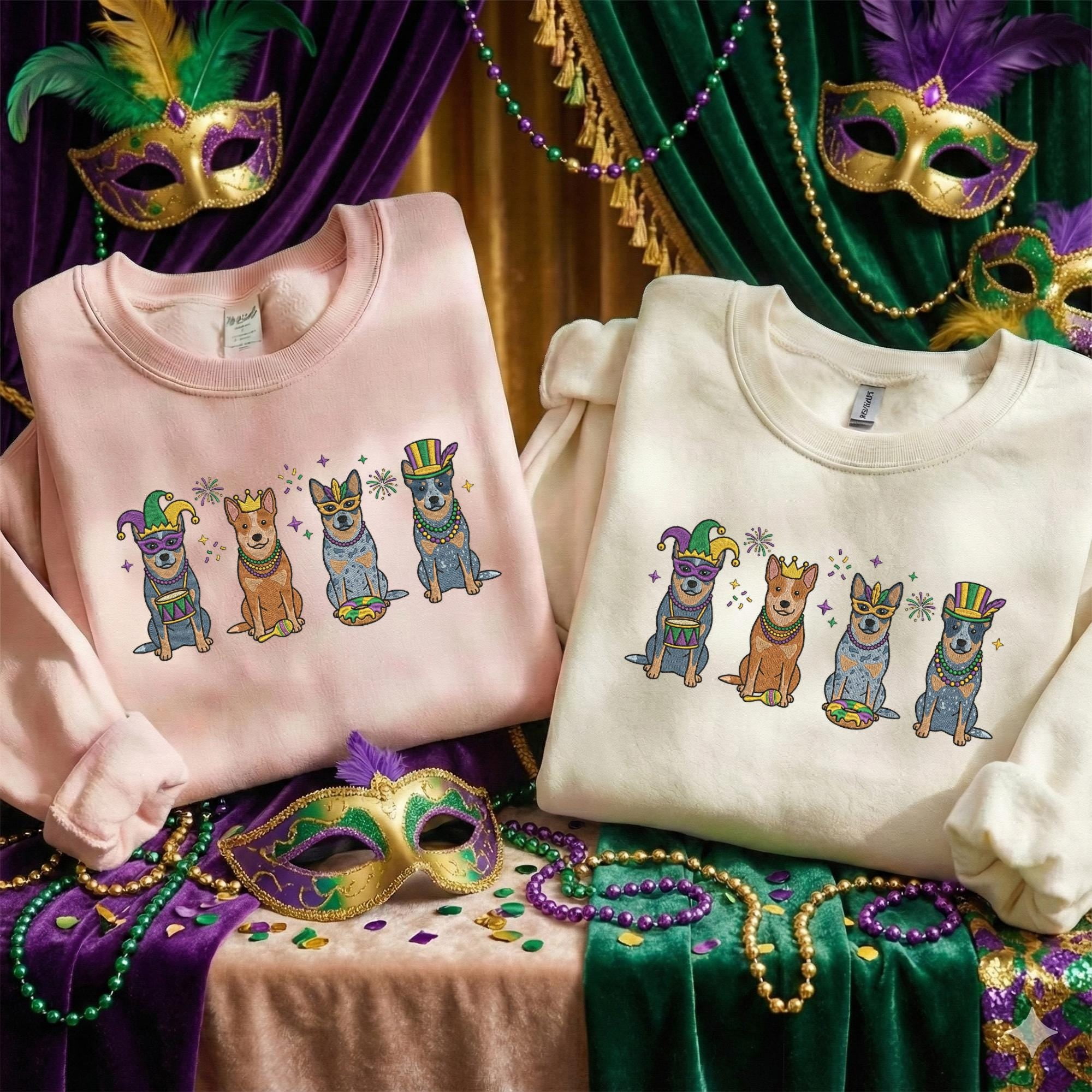 Blue Heeler Mardi Gras Sweatshirt, Embroidered Cattle Dog Shirt, Cute ...