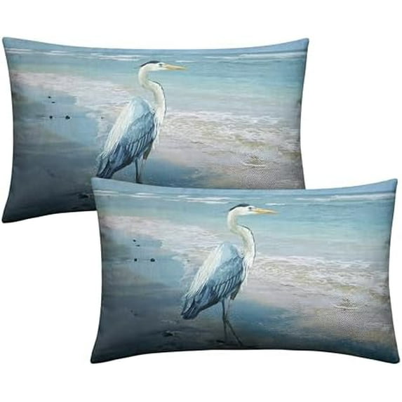 Blue Heron Beach Lumbar Throw Pillow Covers 12x20 Set of 2 Summer ...
