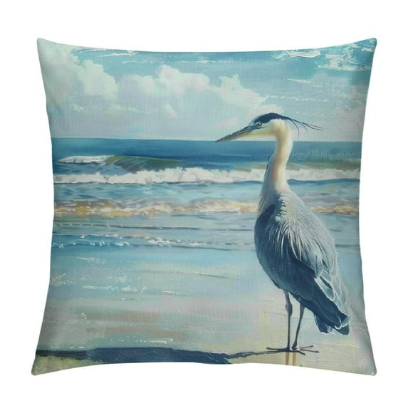 Blue Heron Beach Throw Pillow Covers Summer Coastal Nautical Ocean Sea ...