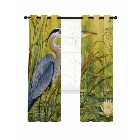 Blue Heron Bird Blackout Curtains 39 Inches Length, Summer Lotus ...