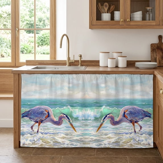Blue Heron Cabinet Curtains for Kitchen 28"Wx51"L, Coastal Ocean Waves ...