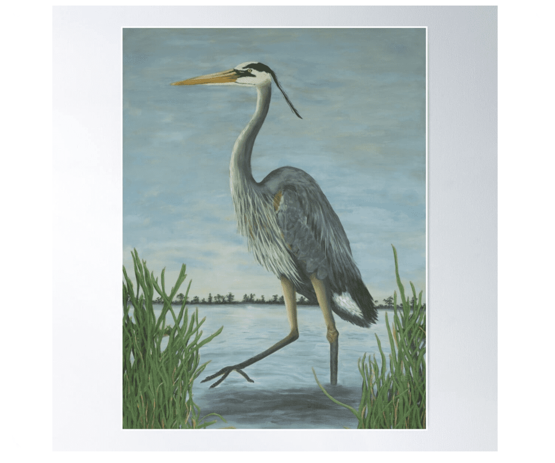 Blue Heron Coastal Bird Poster Home Decor Office Wall Art - Walmart.com