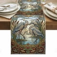 Blue Heron Cotton Linen Table Runner Retro Reeds Sunlight Birds Stained ...