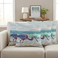 Blue Heron Pillow Covers Set of 4, Coastal Ocean Waves Bird Water ...