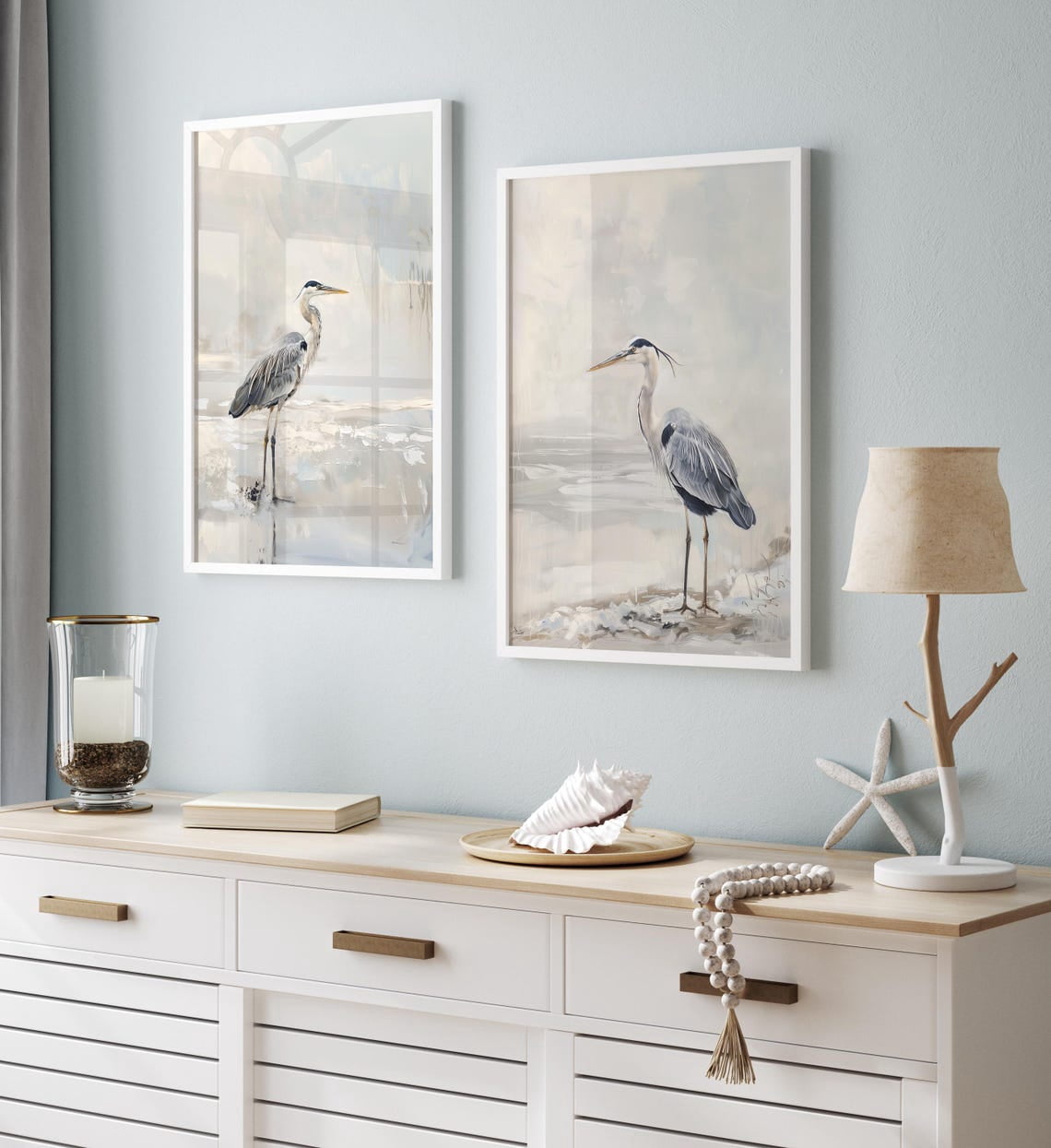 Blue Heron Prints Set Of 2, Minimalist Coastal Bird Wall Art - Walmart.com
