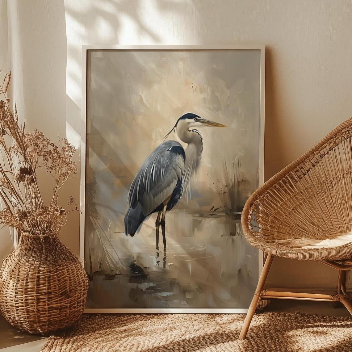 Blue Heron Rustic Large Coastal Minimalist Farmhouse Beach Artwork ...