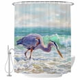Blue Heron Shower Curtain for Bathroom, Coastal Ocean Waves Bird Water ...