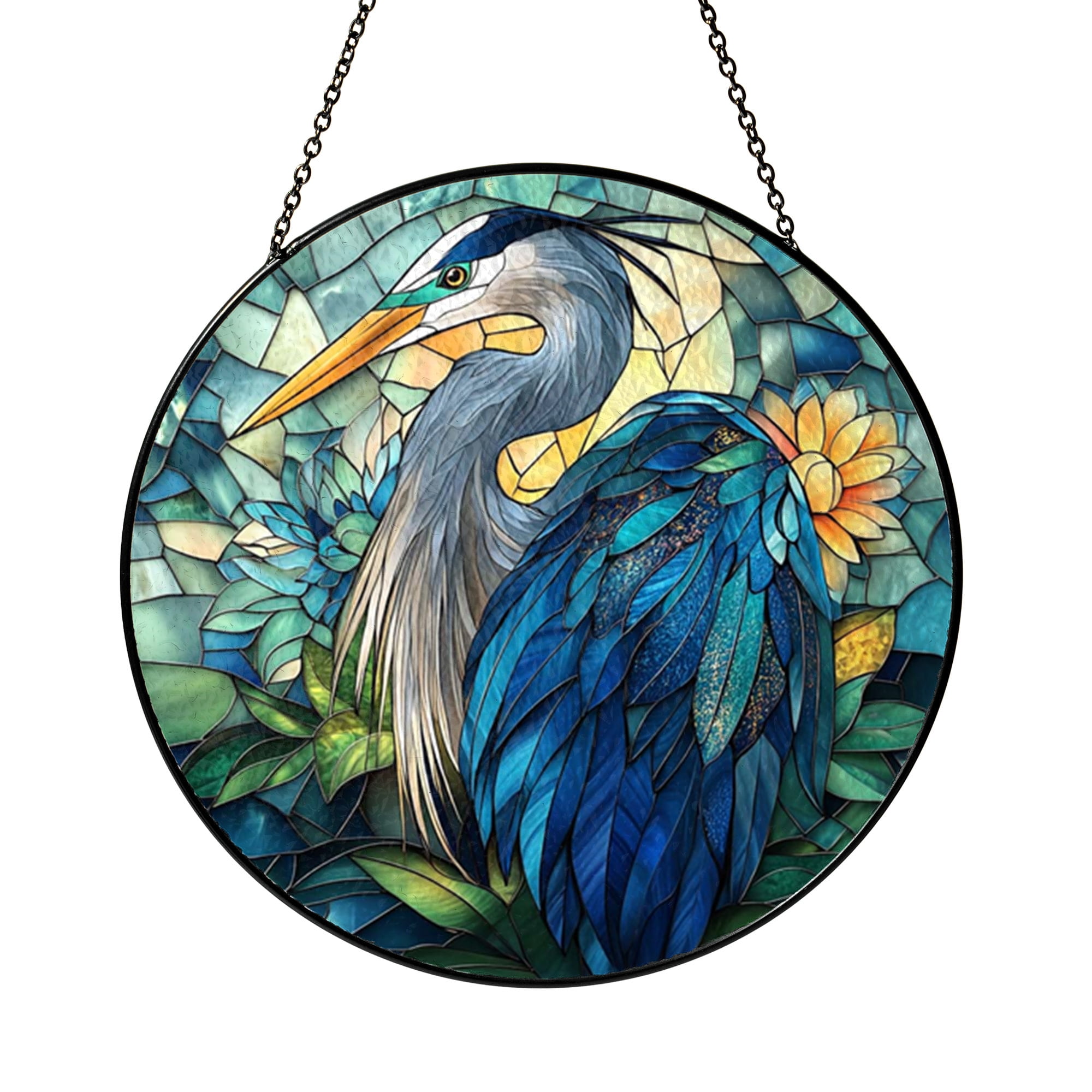 Blue Heron Stained Glass Style Suncatcher Window Hanging, Coastal Bird ...