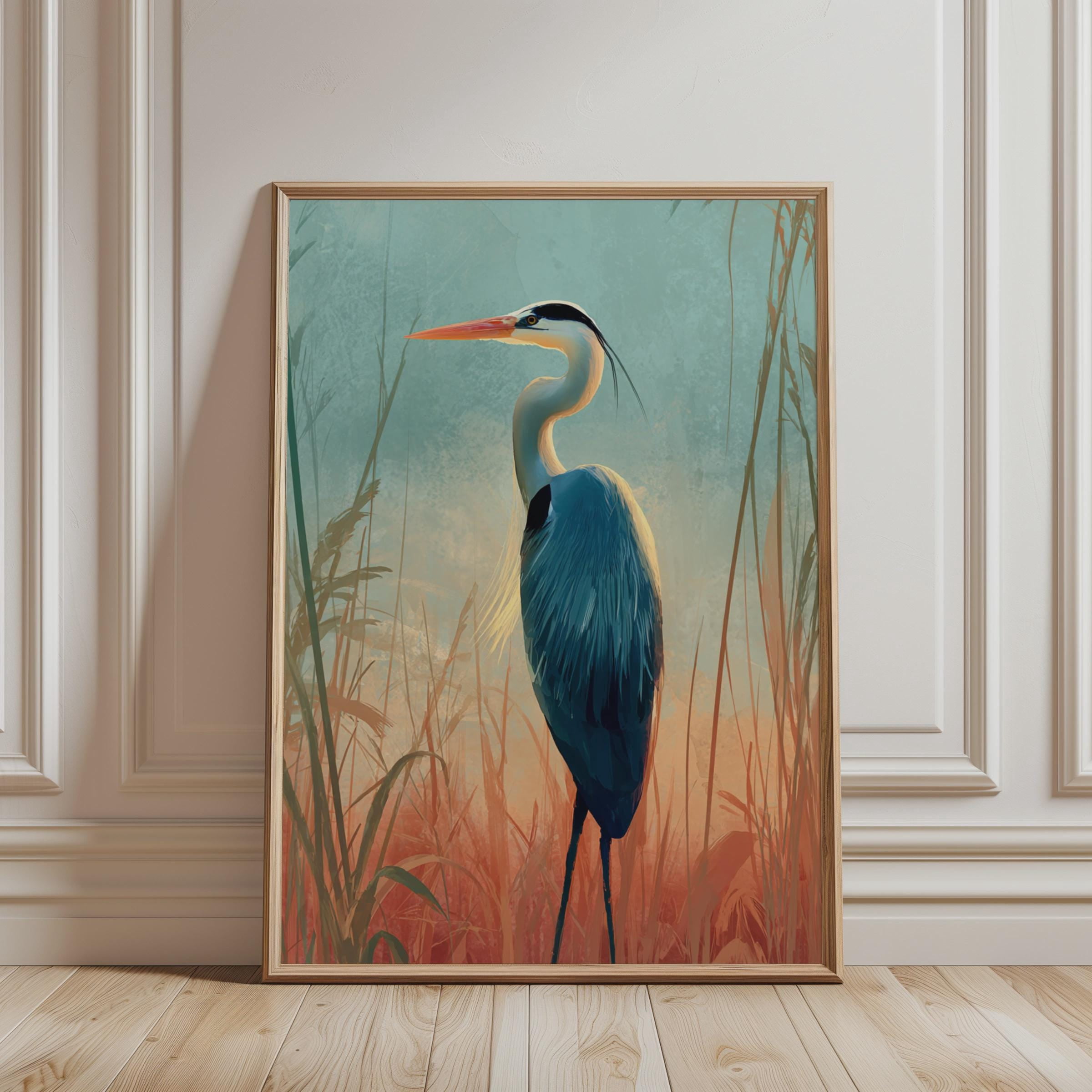 Blue Heron Wall Art, Coastal Bird Painting, Nature Decor Poster ...
