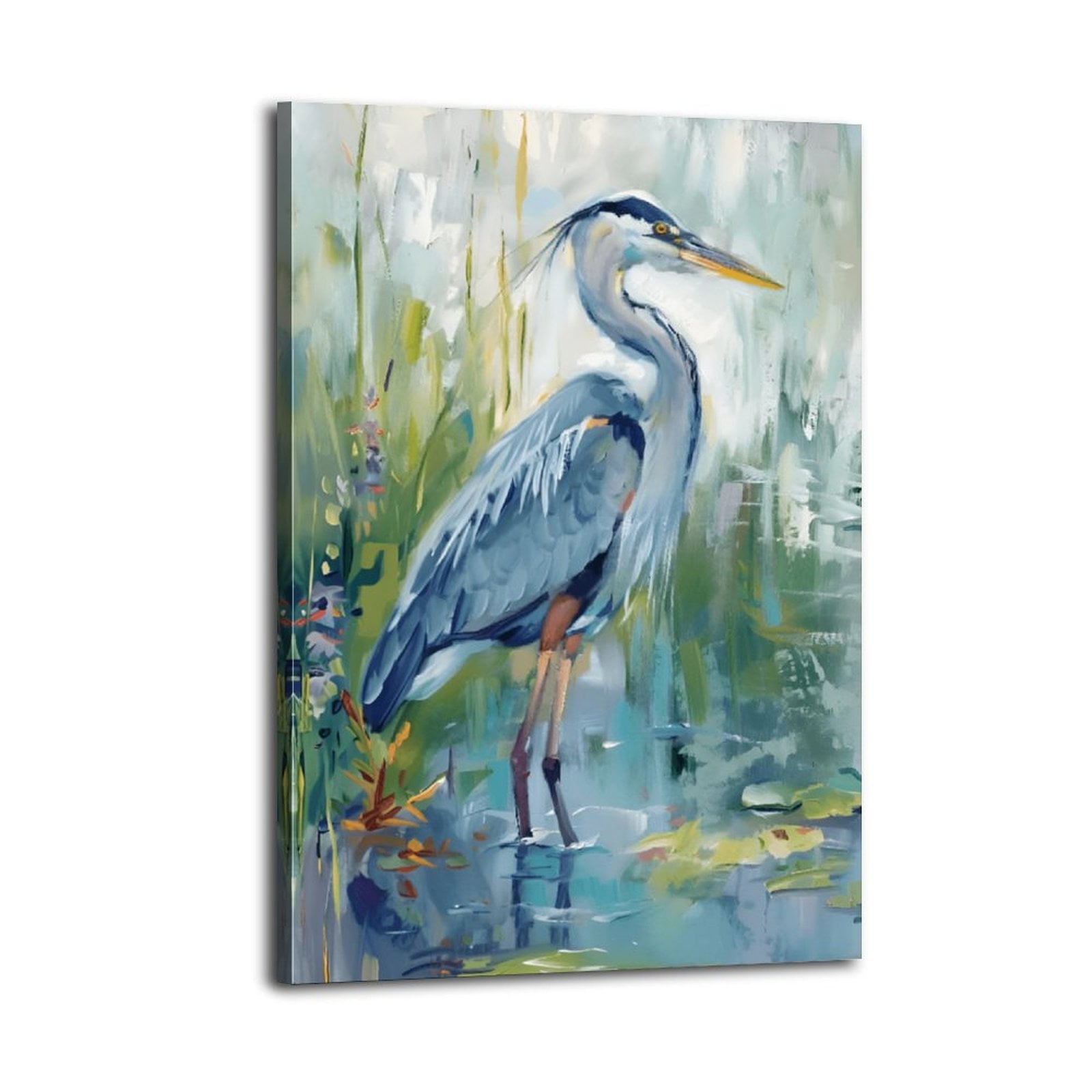 Blue Heron Wrap Poster Wrapped Wooden Frame Wall Decor,,Canvas Wall Art ...