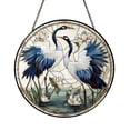 Blue Heron and Flowers Suncatcher, Round Stained Glass Window Decor ...