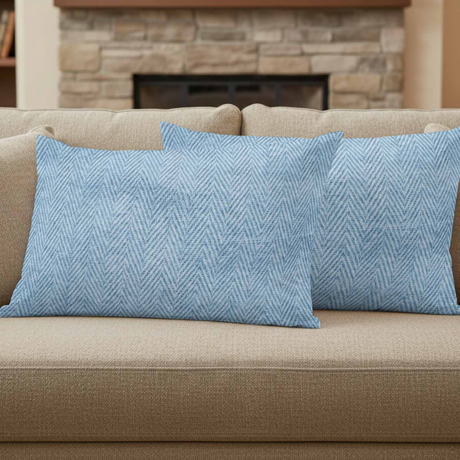 Blue Herringbone Pillow Covers Set of 2, Modern Minimalist Woven ...