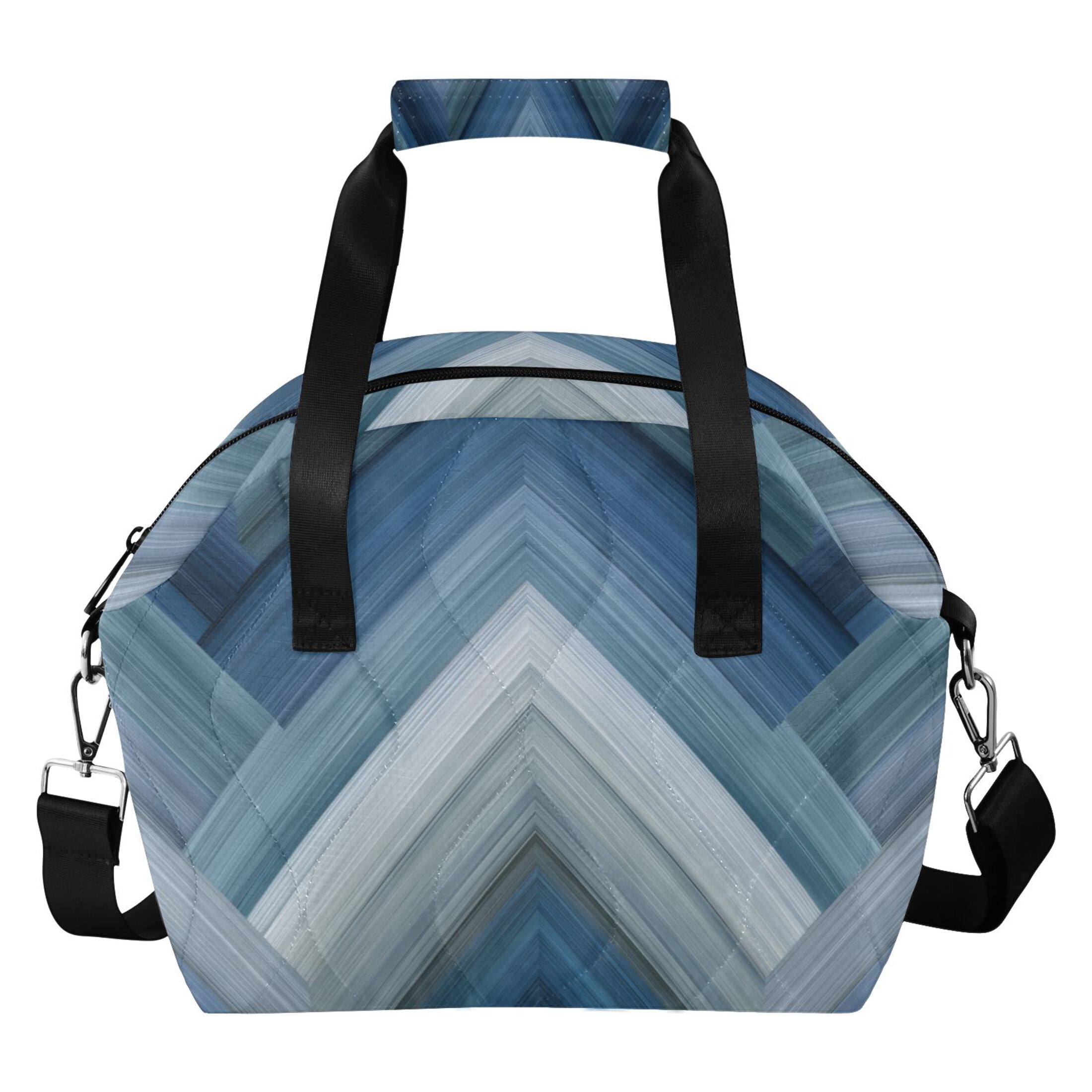 Blue Herringbone Stripes Insulated Lunch Bag Reusable Quilted Lunch Box ...