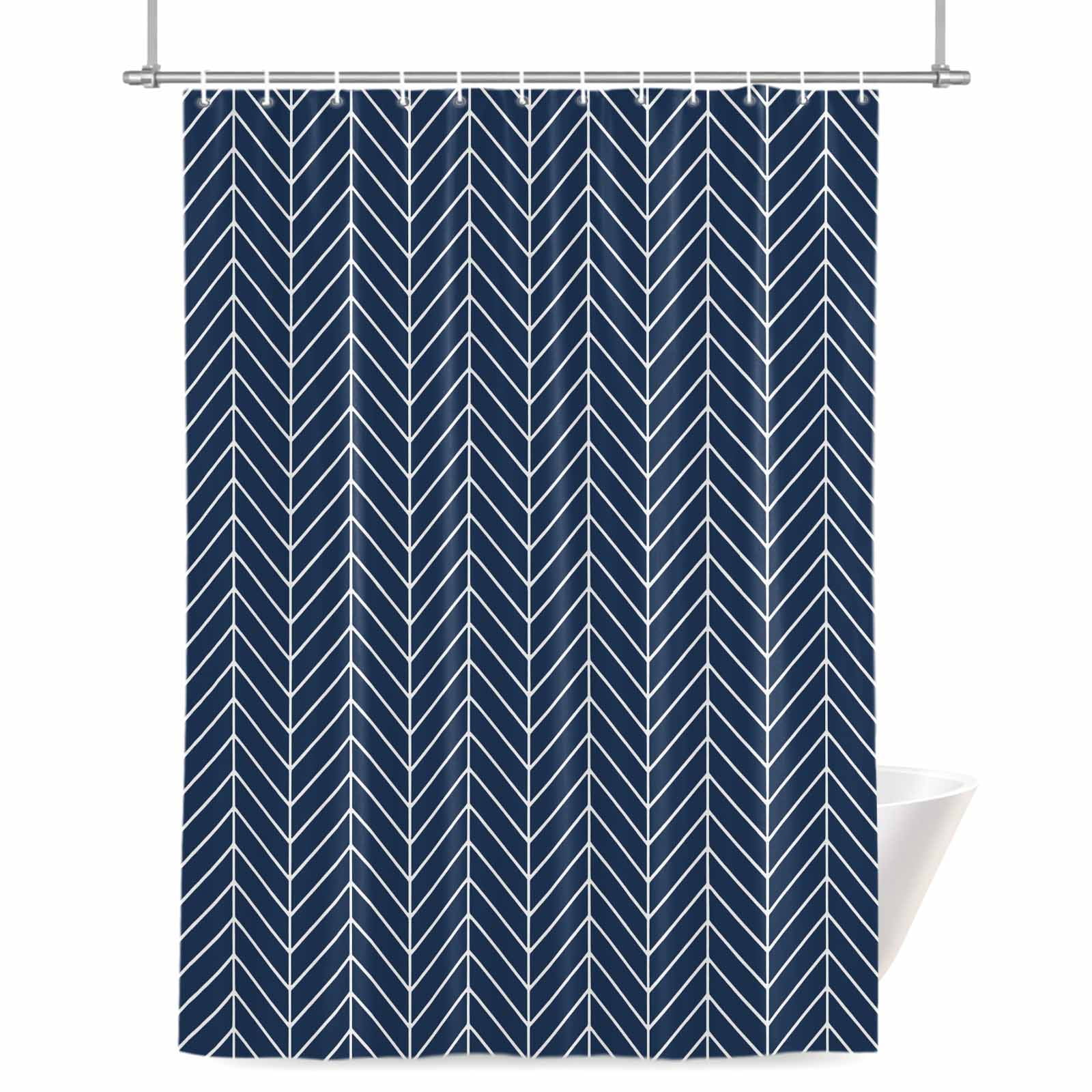 Blue Herringbone Stripes Shower Curtains for Bathroom, Modern Abstract ...