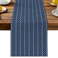 Blue Herringbone Stripes Table Runner, Modern Abstract Geometric Navy ...